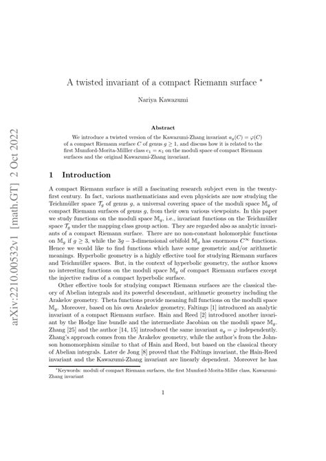 Pdf A Twisted Invariant Of A Compact Riemann Surface