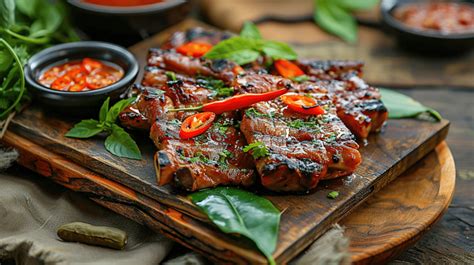 나무 접시에 태국식 구운 돼지고기 중국 문화 닭고기 로스트 디너 배경 일러스트 및 사진 무료 다운로드 Pngtree