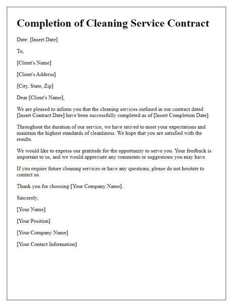 Letter Template For Cleaning Service Contract End Free Samples In PDF Letterin