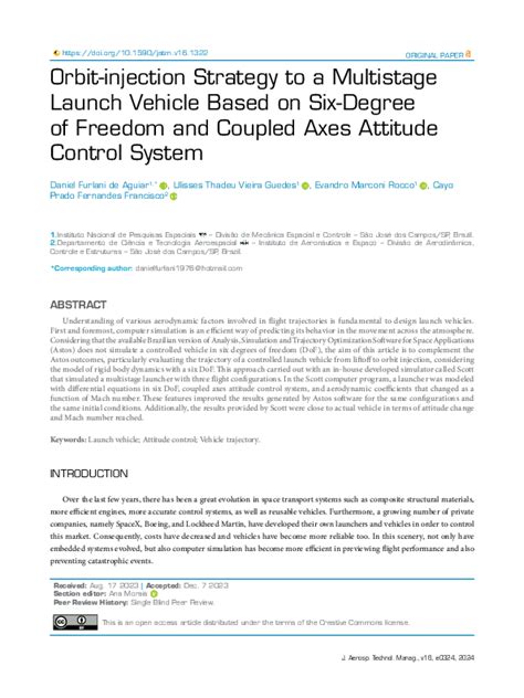 Pdf Orbit Injection Strategy To A Multistage Launch Vehicle Based On Six Degree Of Freedom And
