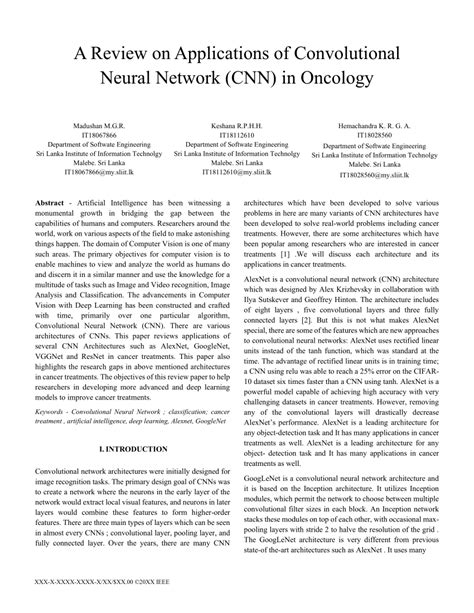 Pdf A Review On Applications Of Convolutional Neural Network Cnn In Oncology
