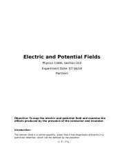 Physics II Lab Electric And Potential Fields Docx Electric And Potential Fields Physics 1440L
