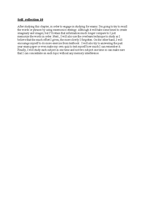 Self Relection 10 Self Relection Self Reflection 10 After Studying