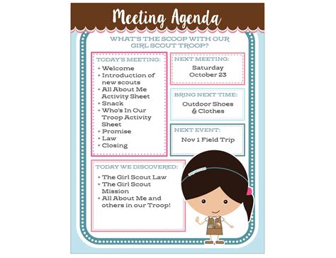 Brownie Girl Scout Meeting Agenda Editable Printable