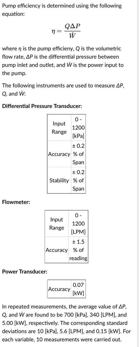Solved Pump Efficiency Is Determined Using The Following Chegg Com