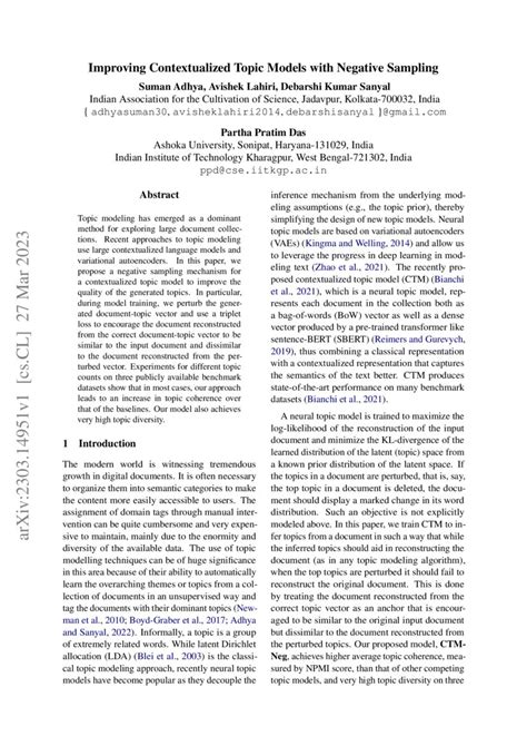 Improving Contextualized Topic Models With Negative Sampling Deepai