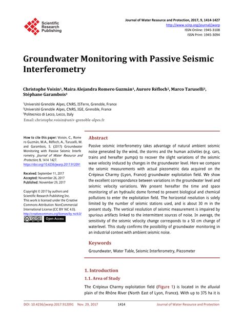 Pdf Groundwater Monitoring With Passive Seismic Interferometry