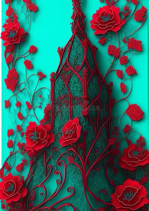 Red Flowers On Lace Generative Ai Illustration Stock Illustration Illustration Of Brush