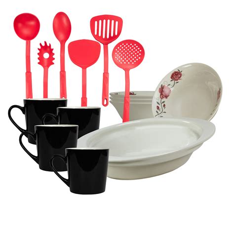 Сервиз за маса 4 души 15 части чаша 410 мл купа термоустойчив поднос порцелан декориран с