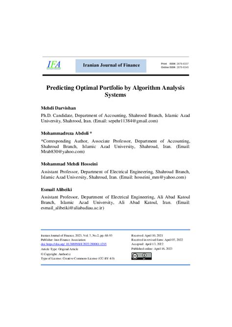 Pdf Predicting Optimal Portfolio By Algorithm Analysis Systems