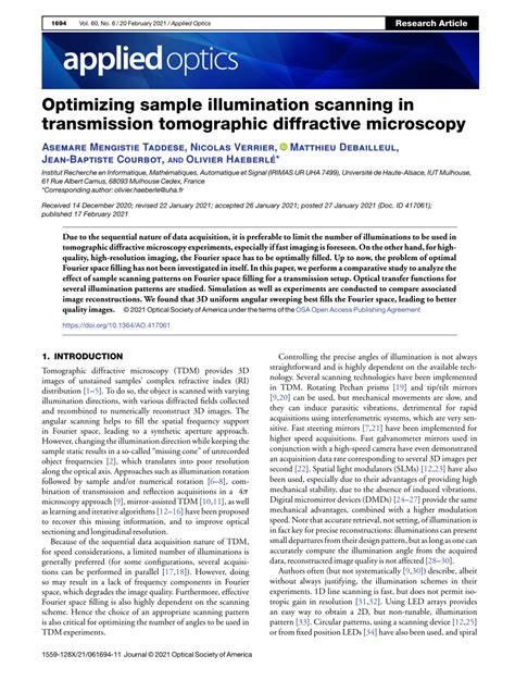 Pdf Optimizing Sample Illumination Scanning In Transmission Tomographic Diffractive Microscopy