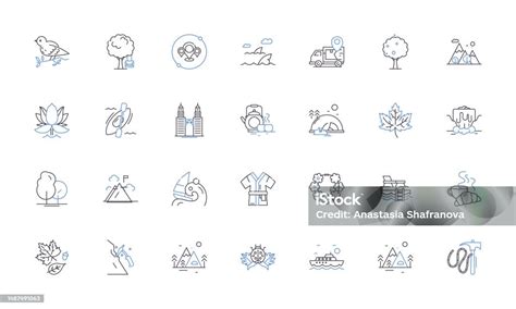 서두르는 모험 라인 아이콘 컬렉션입니다 스릴 아드레날린 흥분 돌진 강도 위험 벡터 및 선형 일러스트레이션을 탐색합니다 달리고