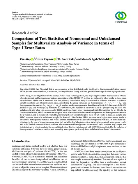 Pdf Comparison Of Test Statistics Of Nonnormal And Unbalanced Samples For Multivariate