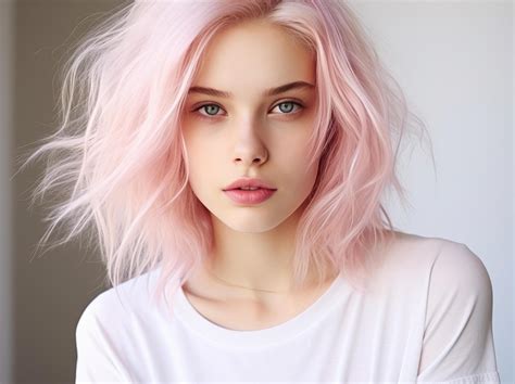 Ai Generated Beautiful Young Woman With Pink Hair Posing In Black