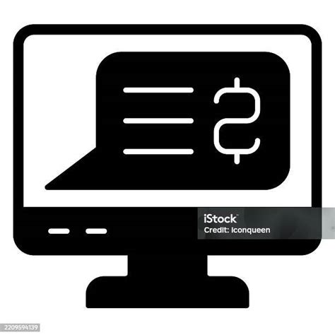 모니터 화면의 달러 메시지 솔리드 아이콘 재정 조언 개념 벡터 그래픽입니다 돈 만드는 사람은 흰색 배경 스타일 모바일 또는 디자인에 표시를 표시합니다 0명에 대한 스톡 벡터