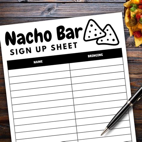 Nacho Bar Sign Up Sheets Etsy