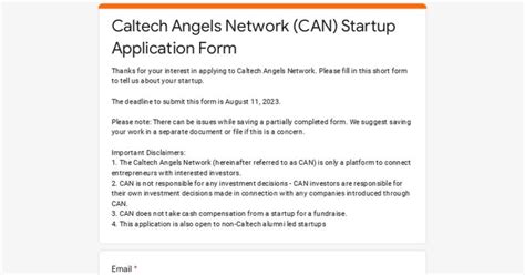 Caltech Angels Network On Linkedin Caltech Angels Network Can Startup Application Form