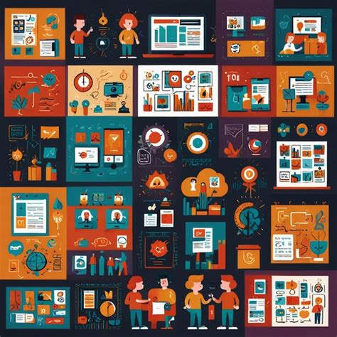 Vector Illustrations Of Creative Agency Elements Like Team Collaboration Design Tools And
