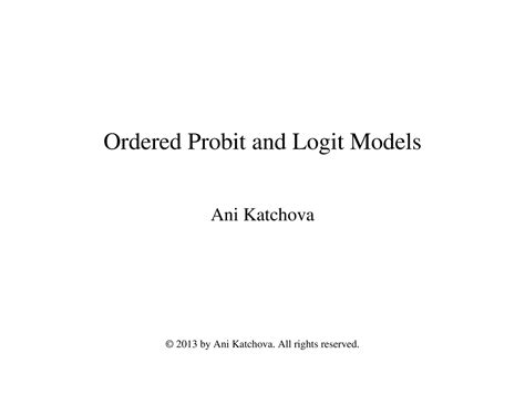 Ordered Probit And Logit Models All Rights Reserved 2 Ordered Probit