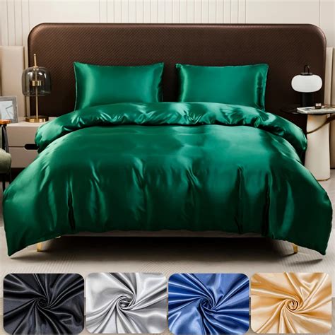 Solid Color Satin Duvet Cover Setquilt Cover And Pillowcasesluxurious