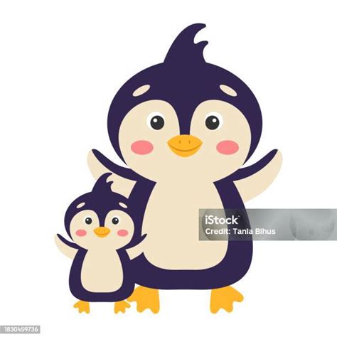 귀여운 만화 펭귄 엄마와 아기 벡터 일러스트 레이 션입니다 0명에 대한 스톡 벡터 아트 및 기타 이미지 0명 걷기 겨울 Istock