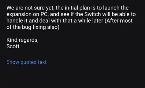 Comm Managers Response To My Question About If The Dlc Will Come To Switch Rfactorio