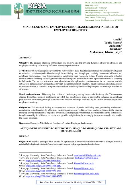 Pdf Mindfulness And Employee Performance Mediating Role Of Employee