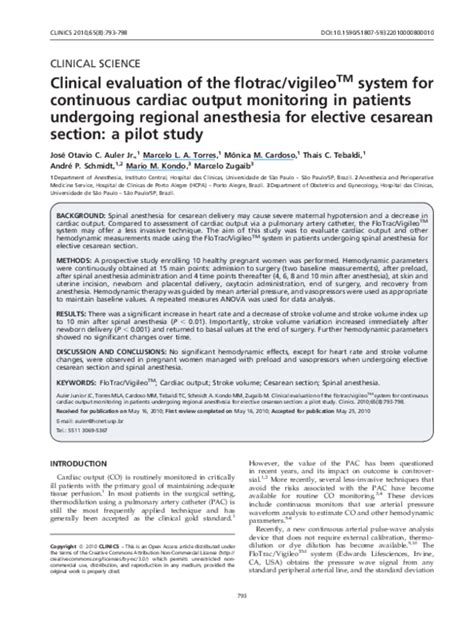 Pdf Clinical Evaluation Of The Flotrac Vigileo System For Continuous Cardiac Output Monitoring