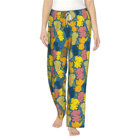 Cauagu Retro Boho Elephants Pajama Pants For Women Loose Fit Wide Leg Trouser Pants Casual