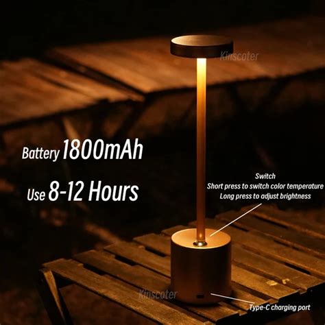 Led 알루미늄 합금 방수 충전식 책상 램프 터치 밝기 조절 금속 테이블 램프 바 거실 독서 캠핑 라이트