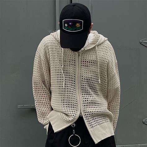 사티즈 므으 크림 네트 투웨이 후드 니트 집업 해변니트 매쉬후드 여름가디건 핸드워머 남녀공용 위시버킷