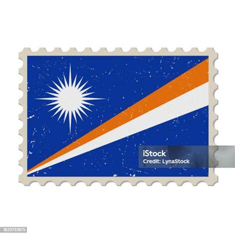 마샬 군도 그런 지 우표 빈티지 엽서 벡터 일러스트 레이 션 와 아프가니스탄 국기 와 백색 배경 고립된 통하고 있는 복고풍