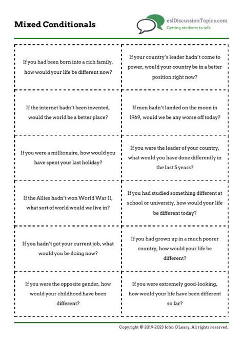 Mixed Conditionals Grammar Based Questions