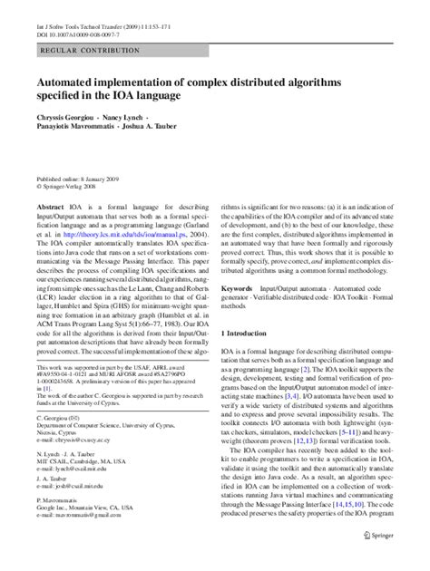 Pdf Automated Implementation Of Complex Distributed Algorithms Specified In The Ioa Language