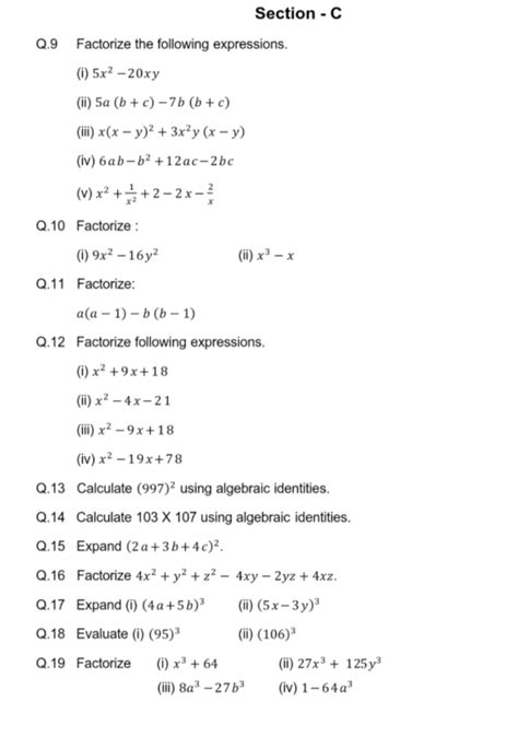Section C Q 9 Factorize The Following Studyx