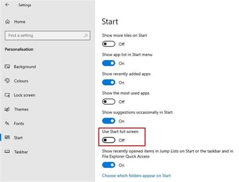 How To Enable Or Disable Windows 10 S Full Screen Start Menu