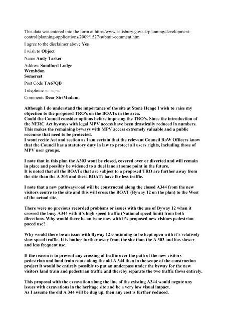 Exle Of Planning Application Objection Letter