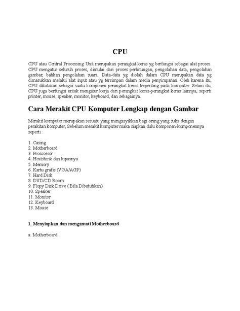 Pengertian Tentang Cpu Cpu Cpu Atau Central Processing Unit Merupakan
