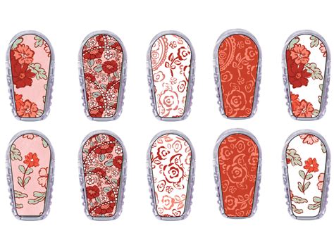 Glucomart Dexcom G6 Transmitter Stickers For Dexcom G6 Stickers Red Floral 10 Pack