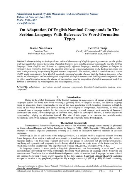On Adaptation Of English Nominal Compounds In The Serbian Language With Reference To Word