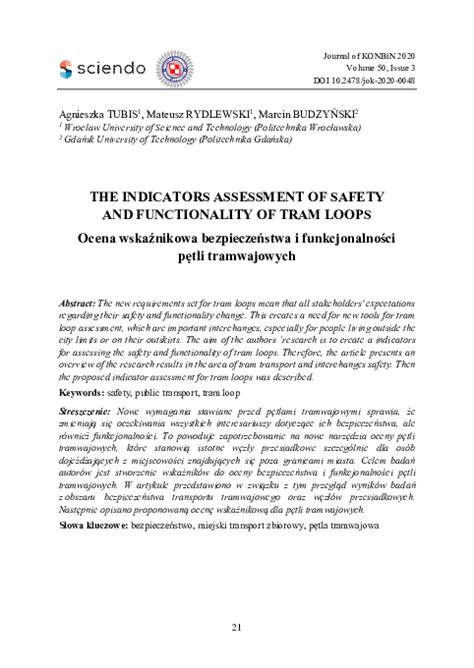 Pdf The Indicators Assessment Of Safety And Functionality Of Tram Loops