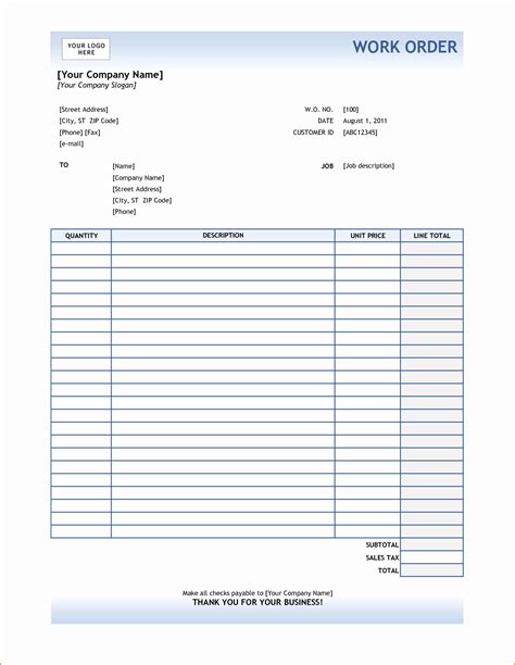 Order Form Template Excel
