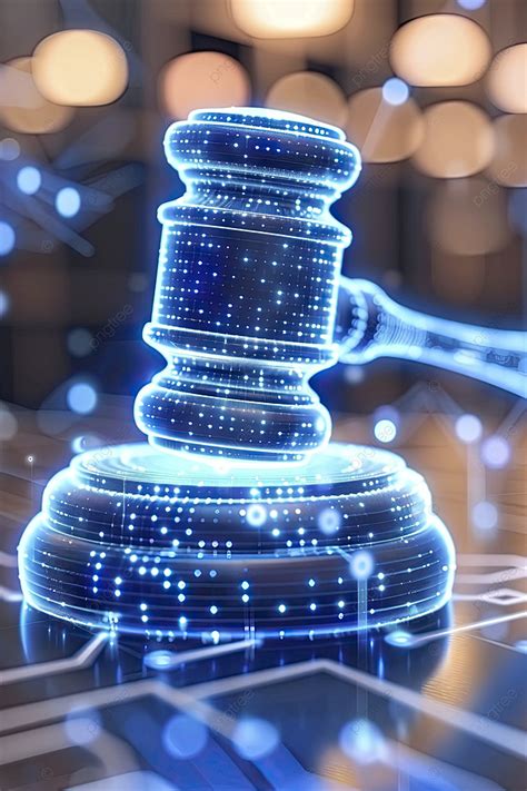 A Digital Gavel Surrounded By Glowing Data Streams And Circuit Patterns Representing Technology