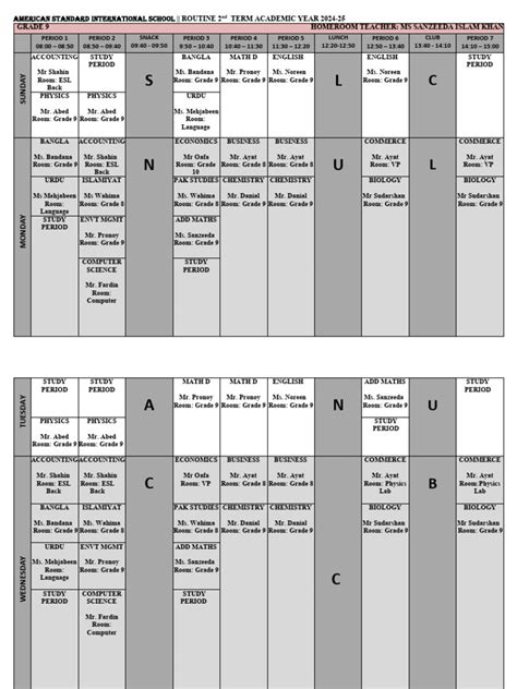 Grade 9 Routine Term 2 2024 25 Pdf