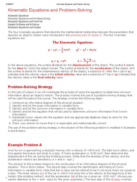 kinematic equations and problem solving pdf pdf equations velocity