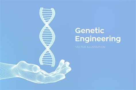 손에 Dna 서열 와이어 프레임 Dna 분자 구조 메쉬 Dna 코드 편집 가능한 템플릿입니다 과학 기술 개념 벡터 그림입니다 0명에 대한 스톡 벡터 아트 및 기타 이미지