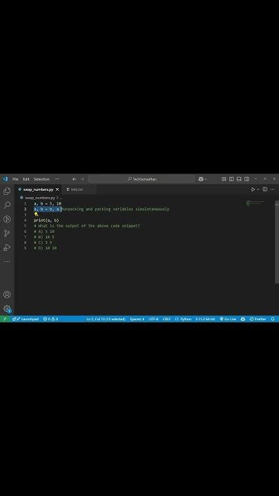 Swap Two Variables Without A Temp In Python In 5 Seconds Youtube