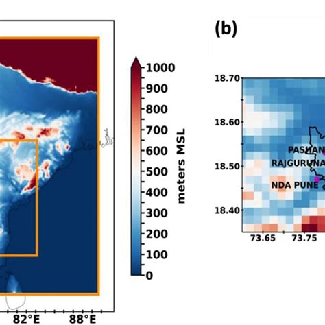 A Wrf Model Domains D01 10 Km And D02 2 Km With Terrain Height In