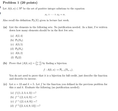 Problem 1 20 points Let Aſk n C Nk be the set of Chegg com