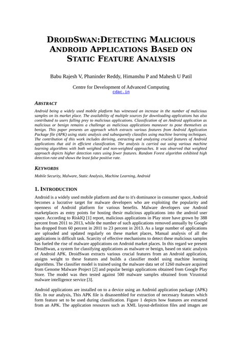 Pdf Droidswandetecting Malicious Android Applications Based On